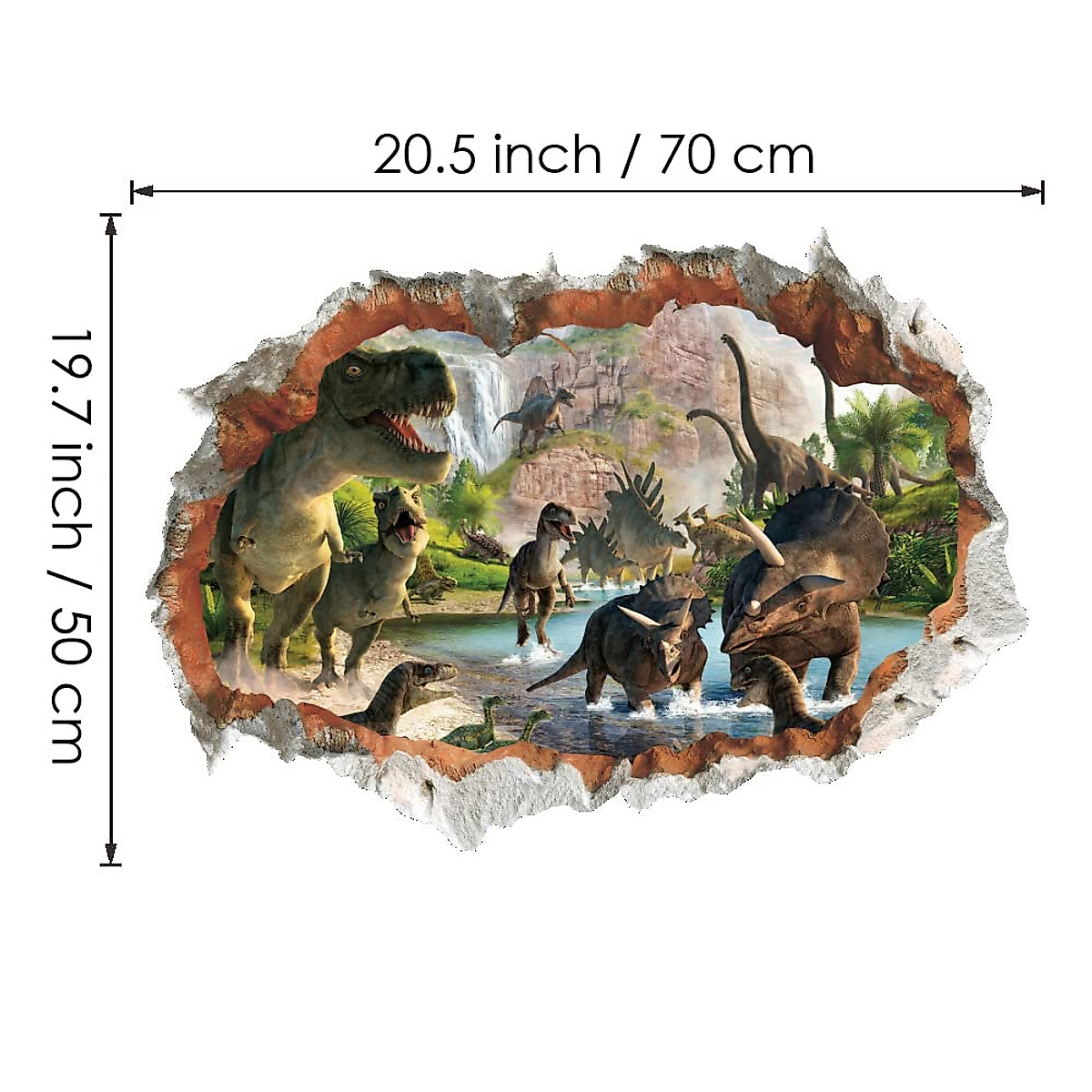 MLM 3D Dinosaurs Simulation Crack Hole Stickers Self-Adhesive Peel and Stick Wall Decal Mural Living Room Bedroom Kids' Room Nursery Decor Playroom Decor