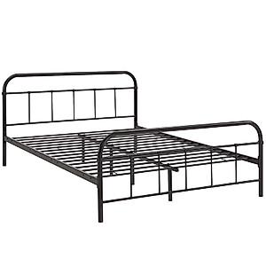 Modway Maisie Steel Metal Farmhouse Platform Queen Bed Frame With Headboard In Brown