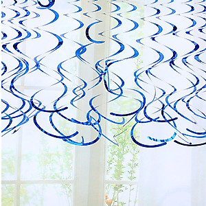 Birthday Decorations Blue and Gold for men,Happy Birthday Banner White, Blue Balloons and Gold Confetti Balloons Hanging Swirls, Glitter Circle Dots for Boy's Birthday Party, Baby Shower Adults Party