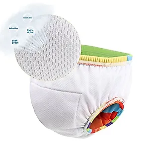 FreeSwimmingBaby Reusable Absorbent Swim Diaper Washable Striped Swim Trunks for Baby Boys and Girls (S, Rainbow)