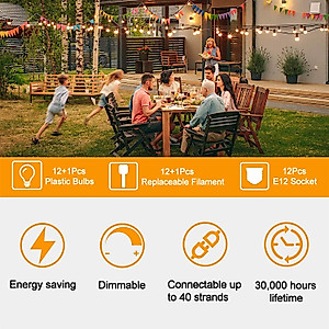 ZOTOYI Outdoor String Lights 25FT, Waterproof IP65 Patio Lights with 13 Shatterproof ST38 LED Bulbs(1 Spare), Outside Hanging Lights Dimmable for Backyard, Bistro, Cafe, Garden 2700K Warm White