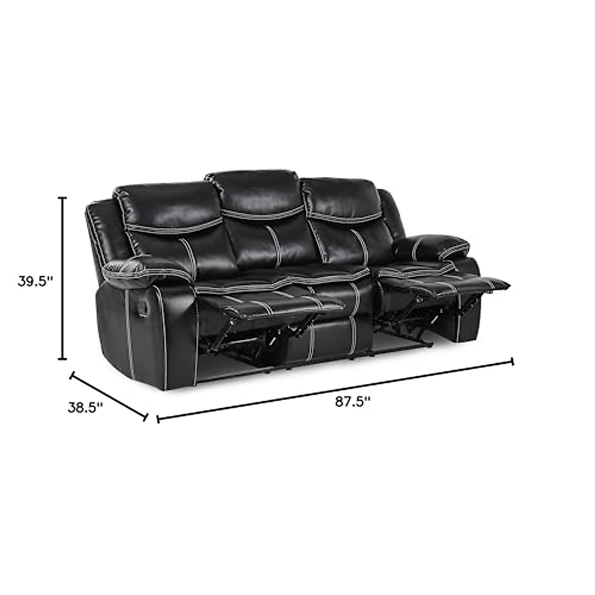 Lexicon Warrenton Leather Gel Matched Manual Double Reclining Sofa, 87.5" W, Black