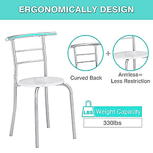VECELO 3 Piece Small Round Dining Table Set for Kitchen Breakfast Nook, Wood Grain Tabletop with Wine Storage Rack, Save Space, 31.5", White & Silver