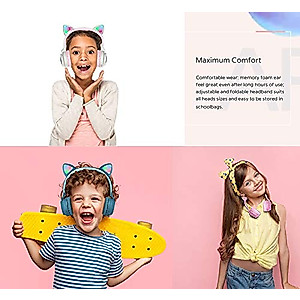 Aresrora Wireless Bluetooth Kids Headphones, Cat Ears Bluetooth Over Ear Headphones Volume Limiting,LED Lights, FM Radio, TF Card, Aux, Mic for iPhone/iPad/Kindle/Laptop/PC/TV (Purple)