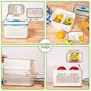 5 PCS Fruit Storage Containers for Fridge Leakproof Food Storage Containers with Removable Colander Label and Pen BPA-Free Fruit Containers for Fridge Keep Fruits, Vegetables, Meat Fresh longer