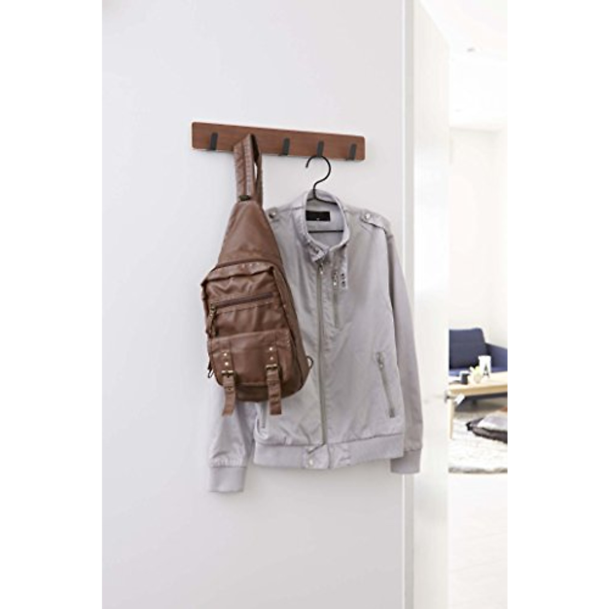 Yamazaki Home Ply Over The Door Hooks - Hanging Coat Rack, Wood, Over-The-Door, Minimal Assembly Req. Brown Small