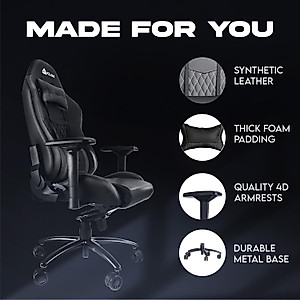 KLIM Esports Gaming Chair with Back & Head Support + Ergonomic Computer Chair with Adjustable Armrests + PU Leather + Very Robust Gamer Chair for Adults + New Version Office Chair + Black…