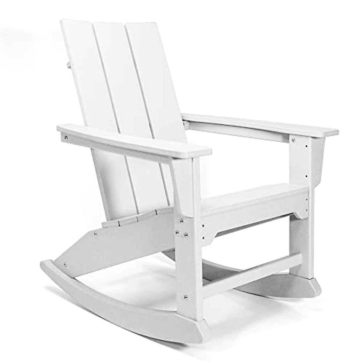 RESINTEAK Modern Adirondack Rocking Chair, All Weather Resistant, Ergonomic Design and Comfort, 20 Inch Wide Seat, up to 350 lb Big and Tall Porch Rockers for Backyards, Firepit, Deck (White)