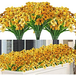 AUMVEYI 4 Bundles Artificial Plants Outdoor Fake Mums Flowers Bulk UV Resistant Faux Greenery Plastic Floral Decoration for Home Outside Garden Porch Hanging Planter décor