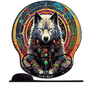 Mouse Pad - Mouse Mat with Wrist Rest Support, Gel Foam Rest Anti-slip Rubber Base, for Laptop Computer PC Home Office Working Gaming -wolf chief magic circle Indian style