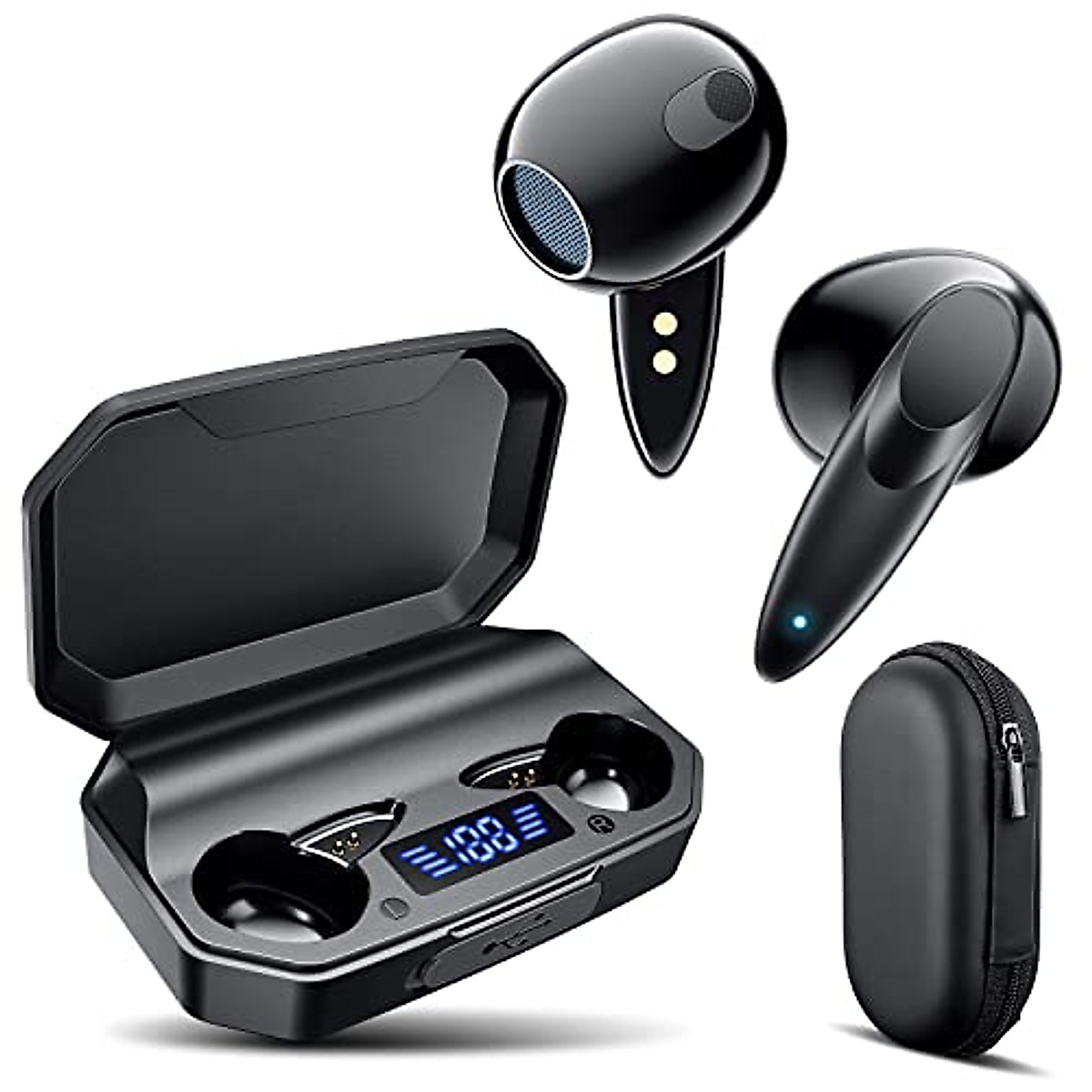 ACAGET Stereo Wireless Earbuds for Samsung Galaxy S23 S22 S21 Ultra A53 A54 5G, 50H Playtime Bluetooth Headphones LED Digital Display Earphone with Charging Box Headset for Cell Phone Laptop TV Black