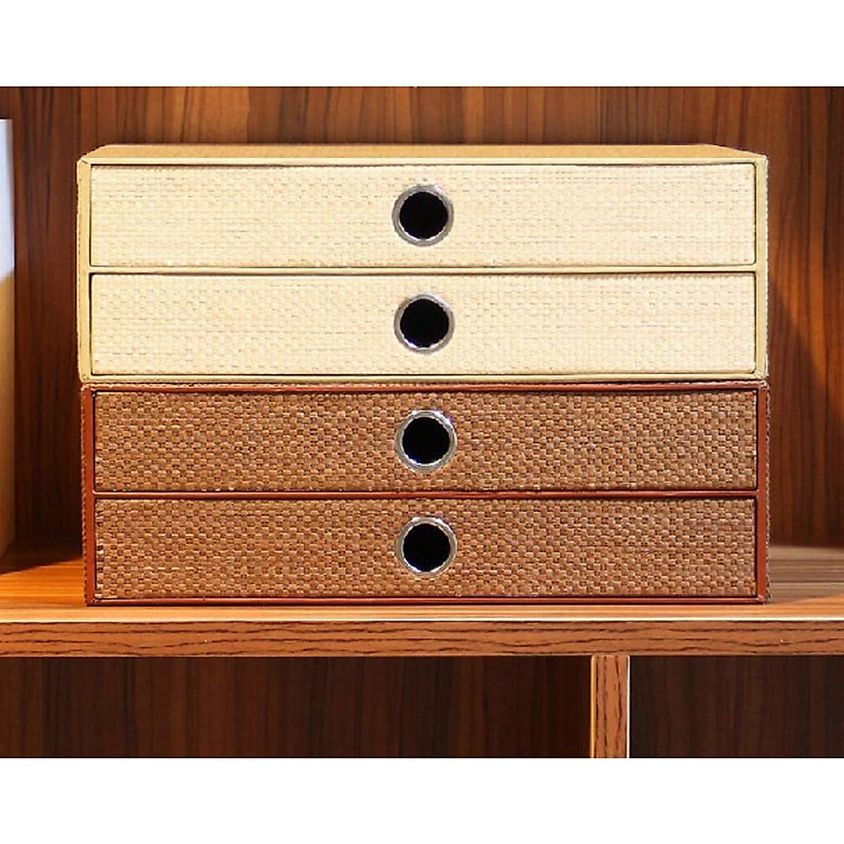 File cabinets LITING Drawer Type Desktop Woven Paper Multi-Layer Bookcase Finishing Desk Shelf (Color : Coffee Color)