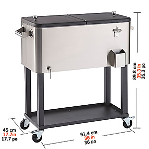 TRINITY Stainless Steel Beverage Cooler and Ice Chest with Wheels and Protective Cover, Rolling Cart with Shelf for Patio, Outdoor Bar, Catering, and Restaurants, 80 Quart Capacity