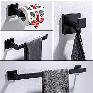 TURS 5-Pieces Bathroom Hardware Set Black Towel Bar Holder Set Stainless Steel Bath Accessories Set Wall Mounted, Q7BK-P5