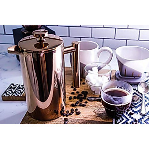 Floh French Press for Coffee & Tea in Rose Gold Copper - 34 Oz Insulated Stainless Steel Coffee Maker