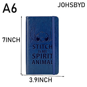JOHSBYD Stitch Gifts Leather Notebook Lilo & Stitch Journal Notebook for Stitch Lover Gifts Stitch is My Spirit Animal Leather Notebook for Son Daughter (A6 Blue)