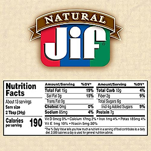 Jif Natural Creamy Peanut Butter Spread and Honey, 16 Ounces, Contains 80% Peanuts