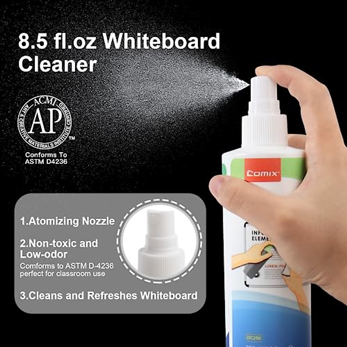 Comix Dry Erase Set with 16 Chisel Tip Dry Erase Markers, 8.5 Fl Oz Cleaner & Magnetic Eraser, Office and School Supplies for Whiteboards, Calendar