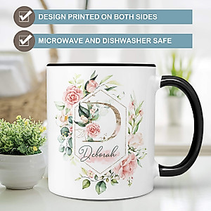 Pink Roses Floral Monogram Initial Coffee Mug | Pretty Spring Floral Bridesmaid Gift Microwave Dishwasher Safe Personalized Cup