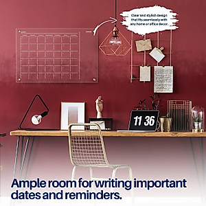 WRITEBOARD Acrylic Calendar for Wall | Large Clear 24"x16" Dry Erase Calendar for Wall Mounting | Clear Reusable Home Office Large Monthly Calendar (White)