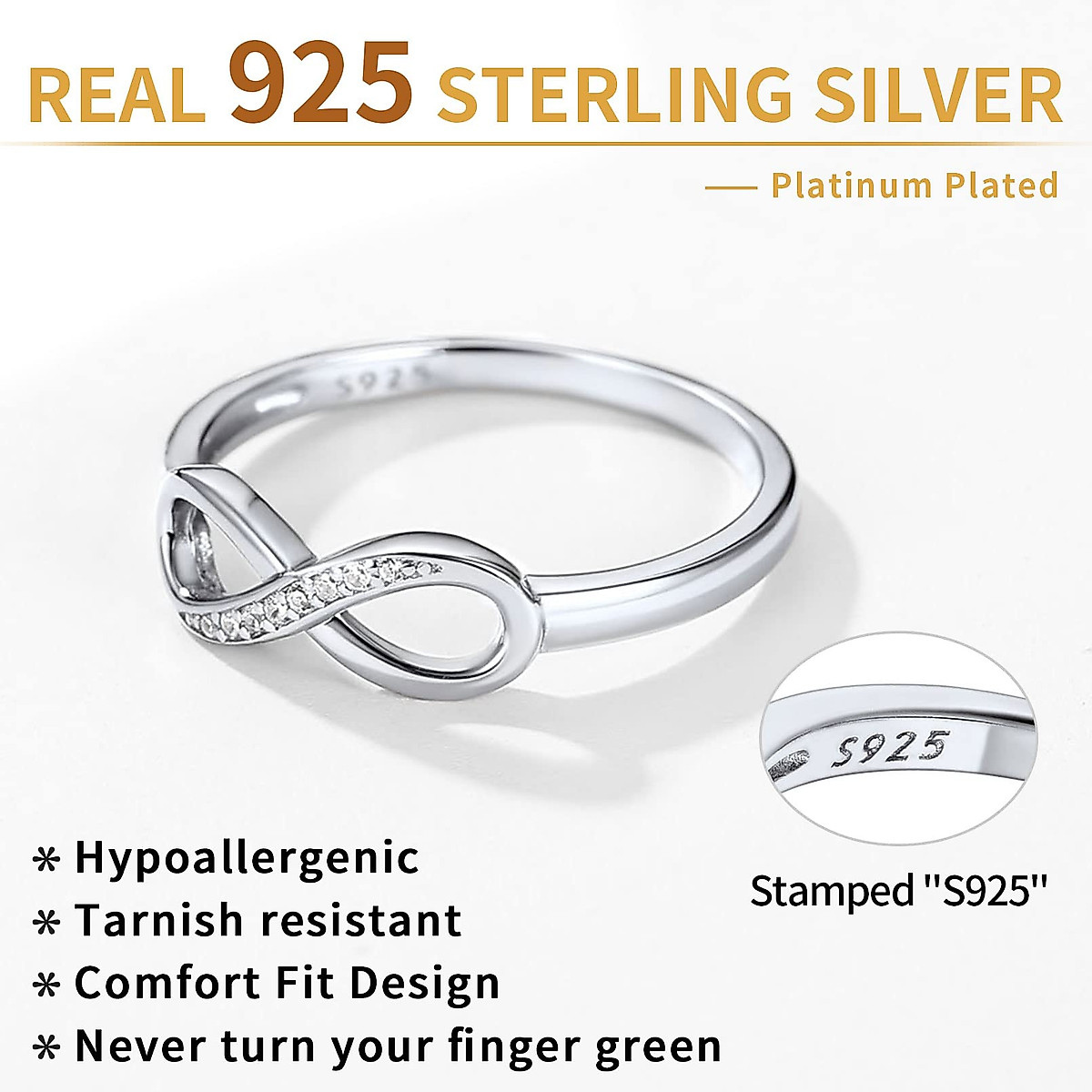 ChicSilver 925 Sterling Silver Ring Cubic Zirconia Cz Infinity Knot Rings for Women Eternity Wedding Band Promise Rings Size 12