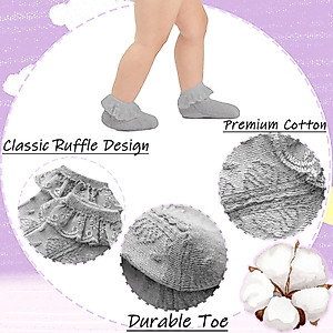hakugoo Baby Girl Lace Socks Eyelet Ruffle Socks 6 Pairs Pack Princess Dress Socks Infant Toddler, White Ivory Pink Purple Green Grey,6-12 Months