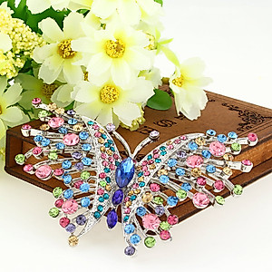 EVER FAITH Swallowtail Butterfly Brooch Multicolor Austrian Crystal Silver-Tone