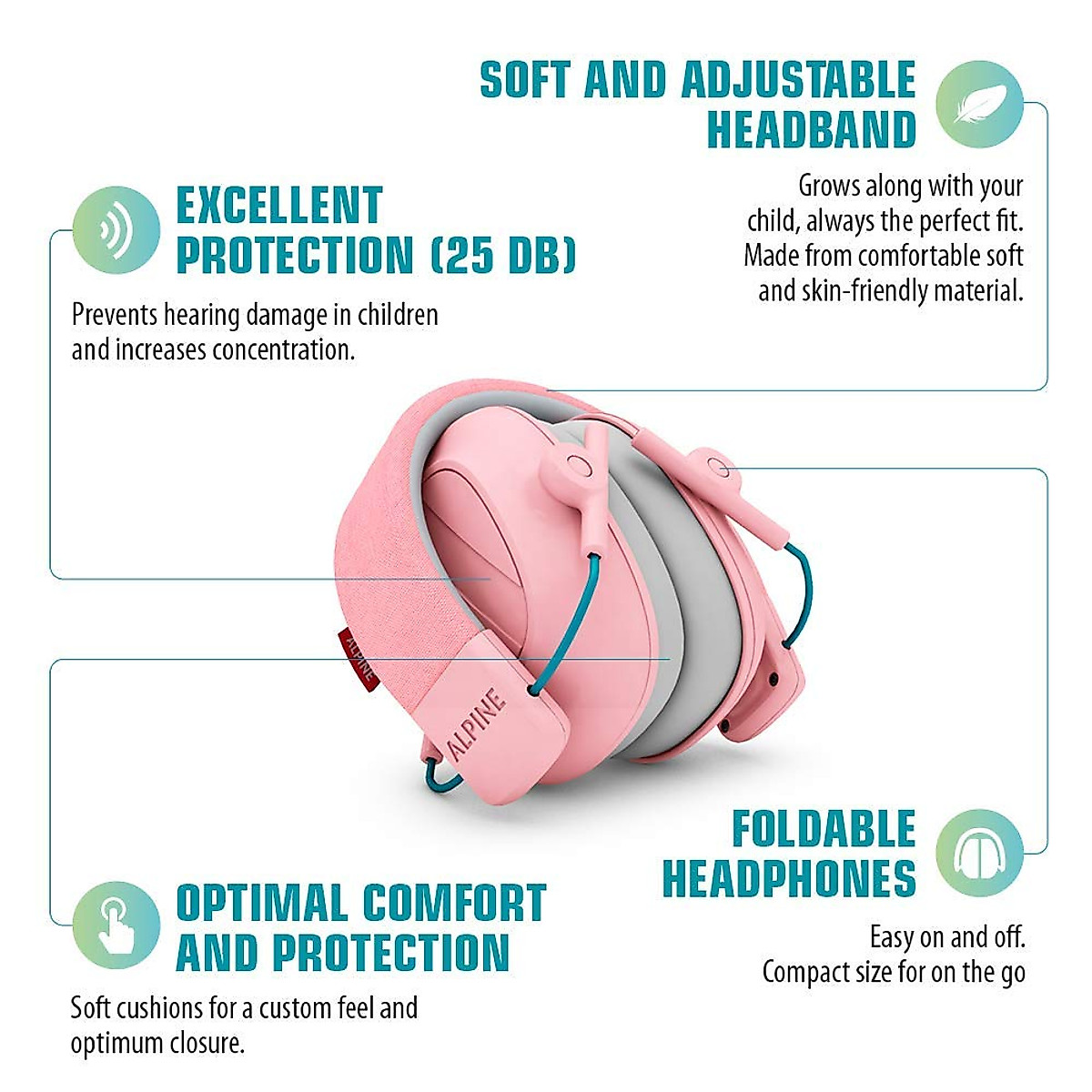 Alpine Muffy Kids - Noise Cancelling Headphones for Kids - CE & ANSI Certified - 25dB - Sensory & Concentration Aid - Pink