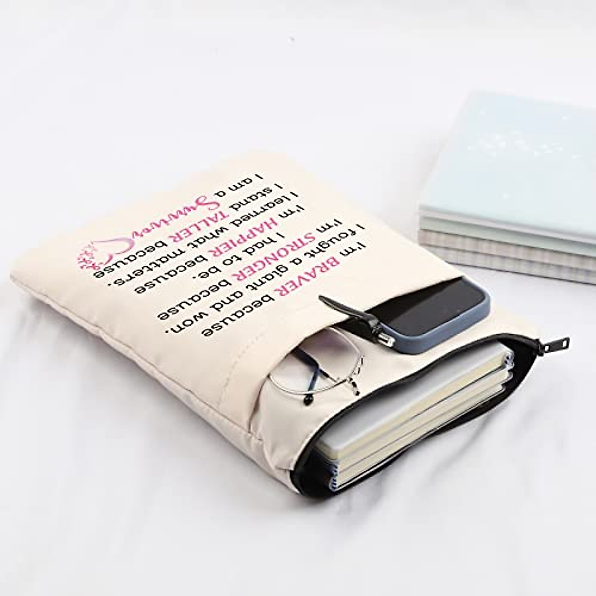 UJIMS Breast Cancer Awareness Gifts Pink Hope Ribbon Book Covers I Am A Survivor Book Protector Gift Warrior Gift (Breast Cancer Book Sleeve)