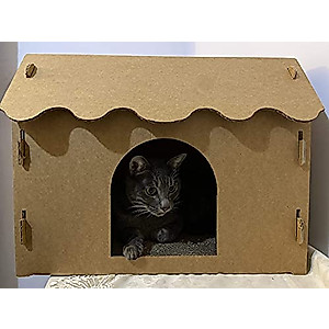 SVY Cozy Cat House with Scratcher Pad, Made of Corrugated Cardboard, Ideal for Cats & Kittens & Small Dogs & Small Animals. (Castle)