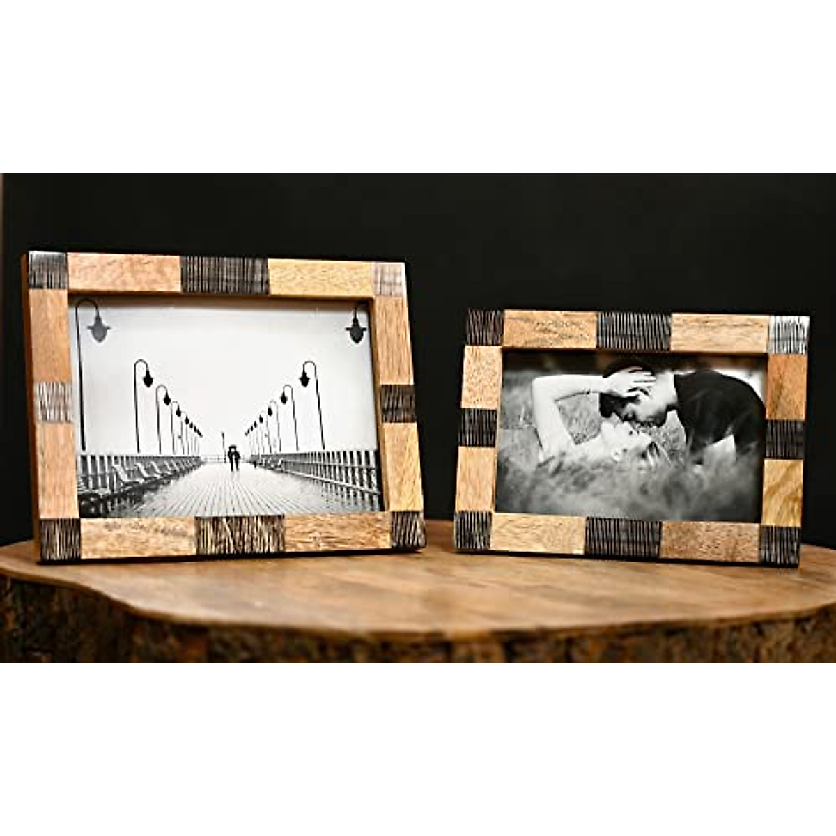 Cruiser’s Caché | Alternating Carved Natural Horn and Wood Photo Frame | 5x7