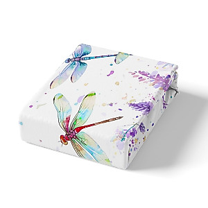 Feelyou Kids Twin Dragonfly Bedding Set Purple Lavender Duvet Cover Floral Dragonfly Comforter Cover for Kids Boys Girls Botanical Bedspread Cover Adult Bedroom Decor Zipper (No Comforter)