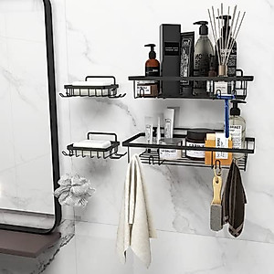 SIMCAS Shower Caddy, 4-Pack Shower Shelves, Bathroom Shower Organizer with hooks, Traceless Adhesive or Drilling Shower shelf for inside shower, Rustproof Shower Rack & Kitchen Spice Rack Food Storage