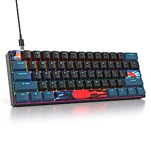 Mosptnspg Protable 60% Percent Gaming Keyboard Mechanical, Mini Compact RGB Backlit 61 Keys Wired Office Keyboard with Red Switch for Mac/Win (Monstor Black/red Switch 61)