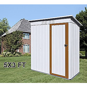 MOEO 5' x 3' Outdoor Metal Storage Shed, Galvanized Metal Shed with Lockable Doors, Tool Storage Shed for Backyard, Patio, Lawn, Garden, Trash Cans, White