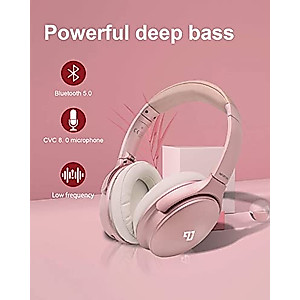 INFURTURE Active Noise Cancelling Headphones with Microphone, Wireless Over Ear Bluetooth Headphones-Black and Pink