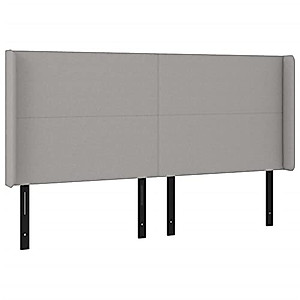 GOLINPEILO Queen Fabric Box Spring Bed with Mattress Set,Included 1 x Bed Frame/1 x Headboard with Ears-A/1 x Mattress/1 x Mattress Topper, Light Gray with Black Legs(Style A)