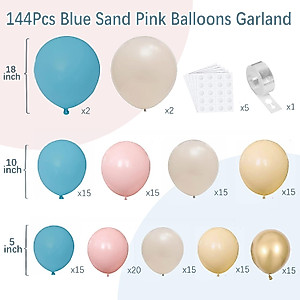 Gender Reveal Balloon Arch Kit, Dusty Blue Pink Nude Sand White Metallic Gold Balloons for Boy Baby Shower Bridal Shower Father's Day Graduation Wedding Birthday Party Decorations