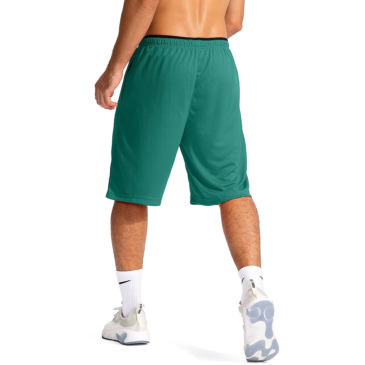 Men's Basketball Shorts with Zipper Pockets Lightweight Quick Dry 11" Long Shorts for Men Athletic Gym(Green,XL)