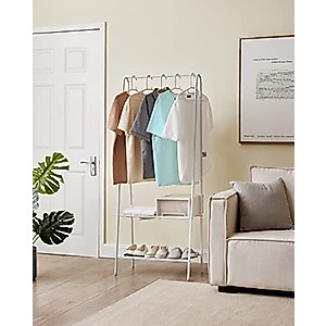 WEASHUME Clothes Rack with 2-Tier Metal Bottom Shelves Portable Garment Rack Double Rod Coat Rack for Bedroom Hanger Clothes ,Shoes Rack White