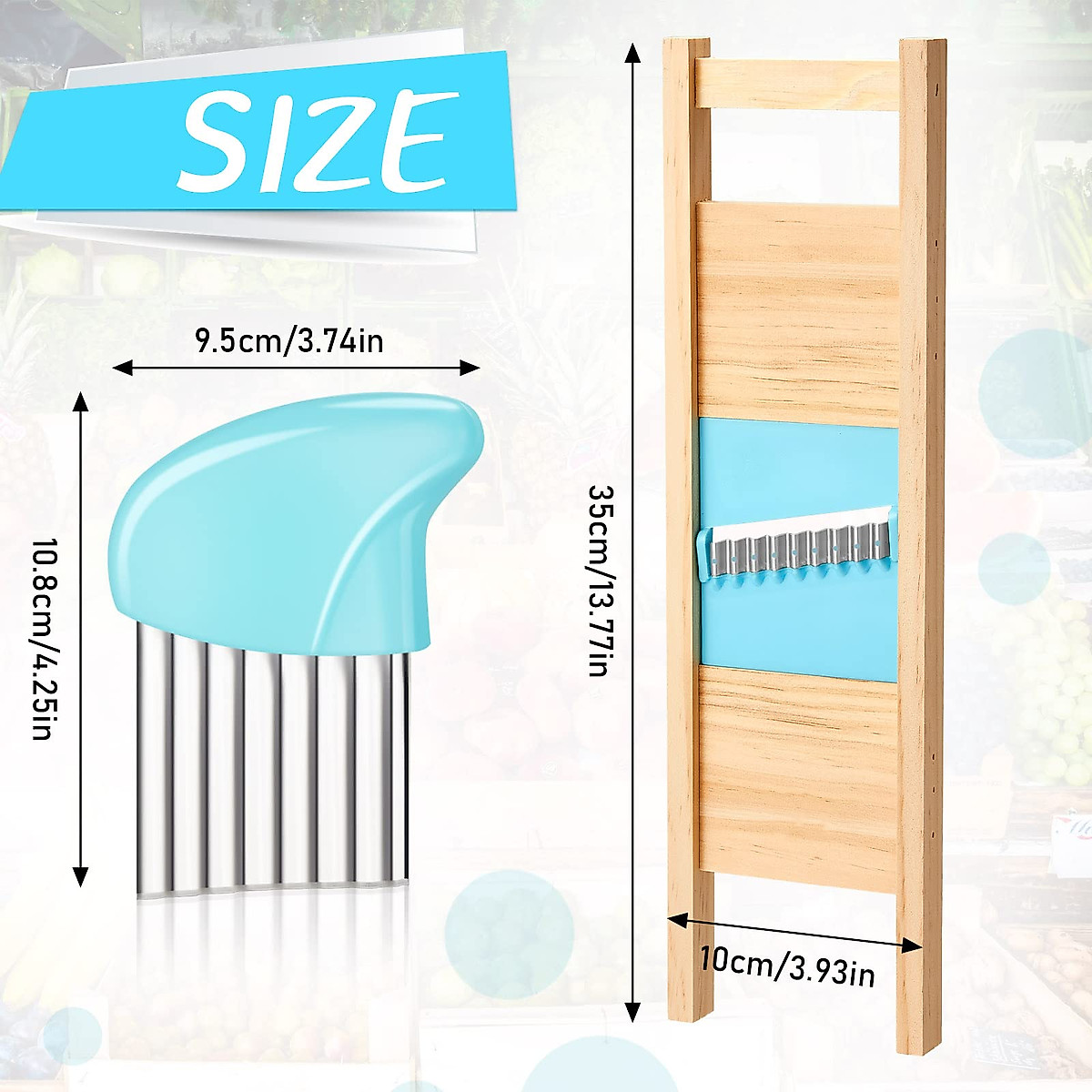 2 Pcs Wave Waffle Cutter and Crinkle Cutter Set Waffle Fry Cutter Potato Cutter Stainless Steel Potato French Fry Cutter Slicer Crinkle Choppers Potato Lattice Maker for Kitchen Tools (Blue)