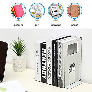 Bookends, Metal Bookends Book Ends Economy Universal Nonskid Heavy Duty Bookends Shelves Office White 6.69 x 4.9 x 4.3in,3 Pair/6 Piece