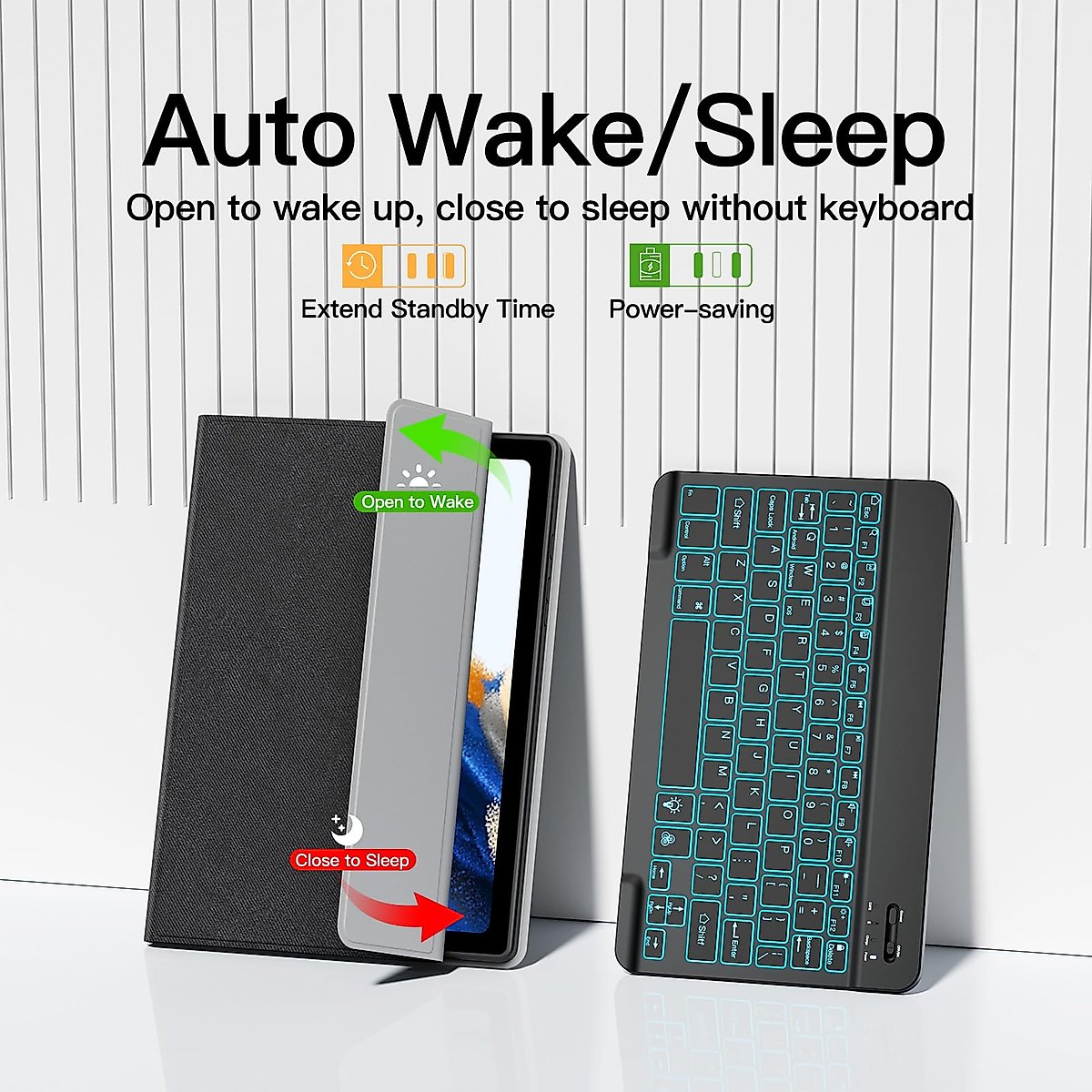 JUQITECH Backlit Keyboard Case for Samsung-Galaxy-Tab A8 10.5 2022 Smart Soft Case with Bluetooth Keyboard for Galaxy Tab A8 10.5" SM-X200/X205/X207 Detachable Wireless Keyboard Tablet Cover, Black