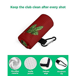 Golf Towel Christmas Pine Needle Light Ball Red,Waffle Pattern Microfiber Club Cleaner Golf Towels with Carabiner Clip for Women Men Dad,Xmas Green Plant Golf Towel for Golf Bags Accessories,24x16in