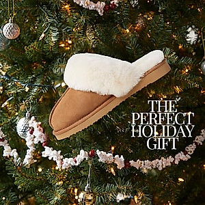 Dearfoams womens Fireside Sydney Shearling Fur Indoor/Outdoor Scuff With Wide Widths Slipper, Chestnut, 9 US