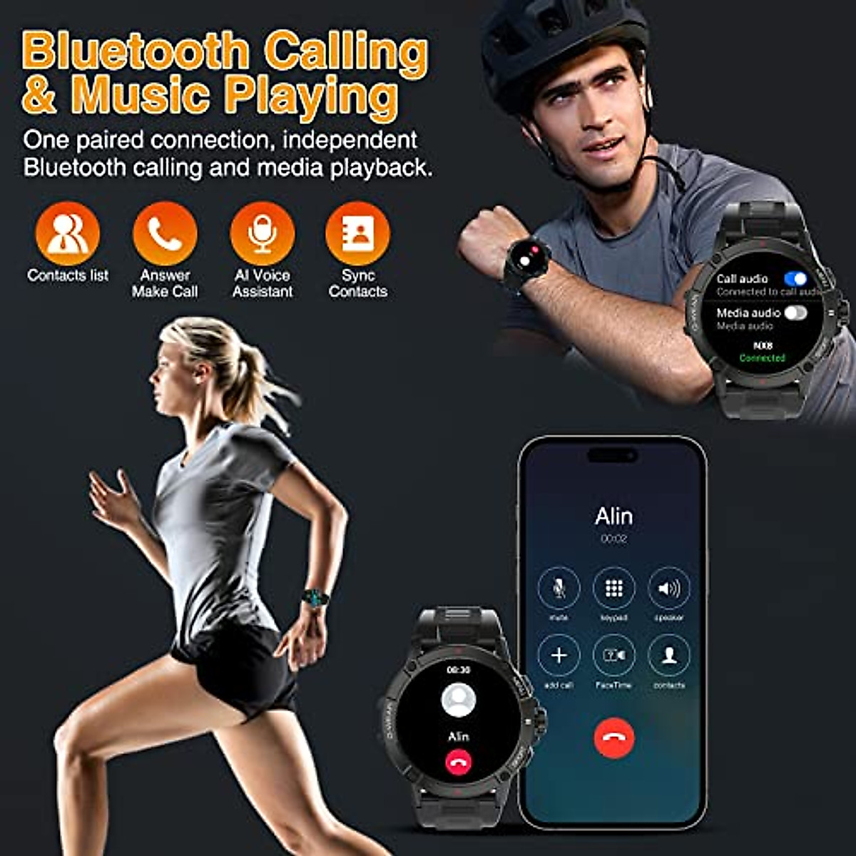 BASICF Military Smart Watches for Men (Answer/Make Call), 1.52" HD Outdoor Sports Smartwatch IP68 Waterproof Fitness Tracker 100+ Sports Modes with Heart Rate, Blood Oxygen Monitor for iOS Android