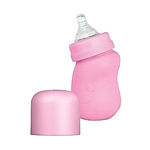 green sprouts Ware Baby Bottle Made from Plants and Glass, Angled Neck + Vented Nipple Prevent Colic, Made Without Petroleum-Plastic, BPA, BPS, BPF, Pink, 5 Oz