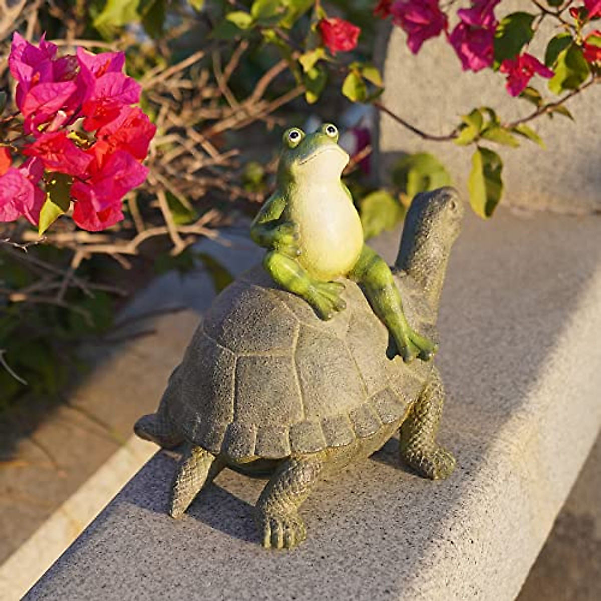 LCdecohome Frog Turtle Statue - Outdoor Garden Decor, Resin Sculpture, 10.5 x 6.5 x 8.5 Inch