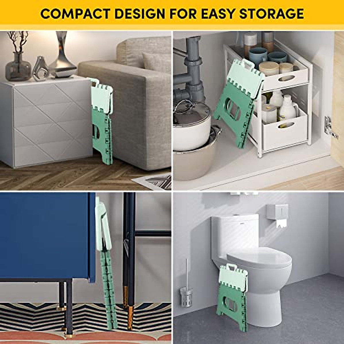 DEDU Folding Step Stool Kids and Adults 2 Pack 9 Inch, Non-Slip Collapsible Stepping Stools for Kids 165 lbs Capacity, Plastic Foldable Step Stools Heavy Duty Portable Great for Bathroom (Green)