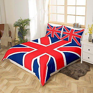 Feelyou Catalonia Union Jack Duvet Cover UK Flag Bedding Set British Flag Comforter Cover Gift for British Bedspread Cover Red and Blue Geometric Stripes Twin Size with 1 Pillow Case (No Comforter)